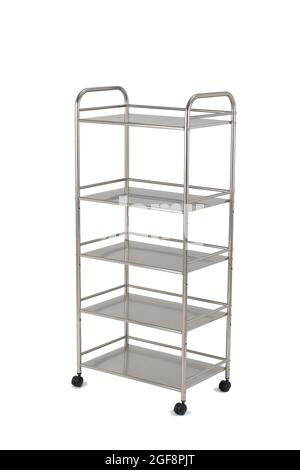 Stainless steel racks with wheels isolated on white background Stock ...