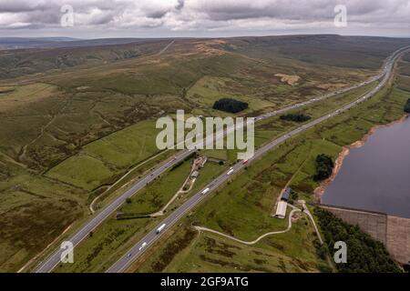 Rishworth Moor Motorway Ainley Top M62 Stott Hall Farm Aerial Birds Eye ...