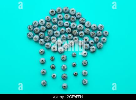 Raining cloud shape made from white acacia flowers on blue. Creative ...