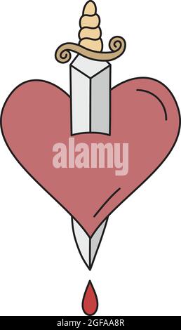 knife stab red heart shape vector illustration sketch doodle hand drawn ...