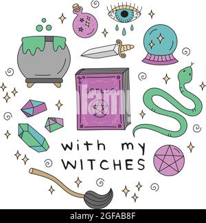 Magic icons set in grunge style green isolated vector illustration ...