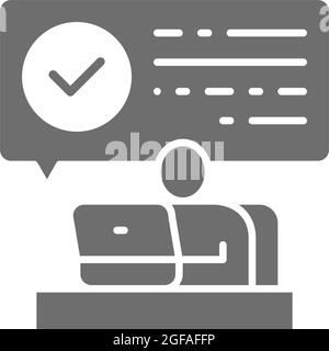 Man at computer received letter with confirmation, approved flat color ...