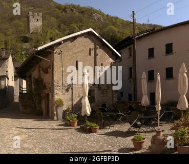 Village scene in the Italian-speaking part of Grisons, Swiss Alps Stock ...