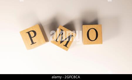 The word PMO was created from wooden cubes. Economy and business. close ...