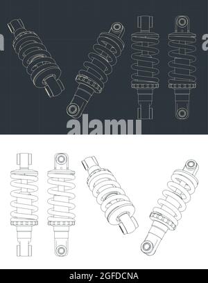 Stylized vector illustration of blueprints of shock absorber mini set ...