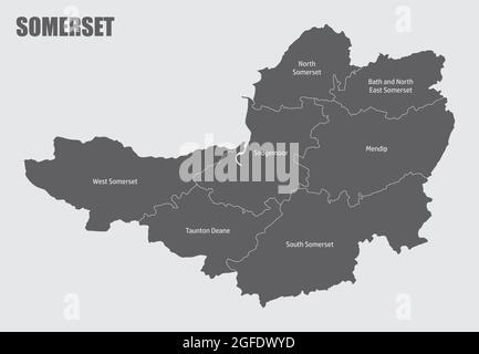 Modern Map - Somerset county with district labels England UK ...