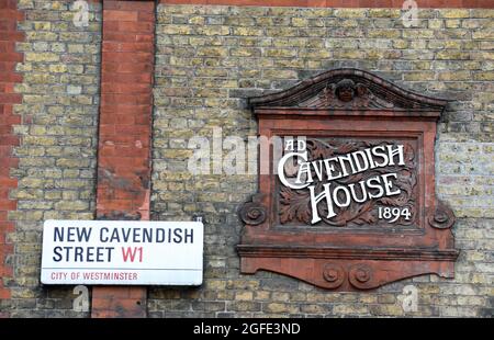 A street sign for New Cavendish Street in the City of Westminster ...