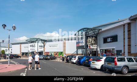 Exterior of M&S Food Hall and Sports Direct shops in Riverway Retail ...