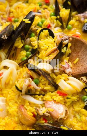 Presentation of a dish of Spain, paella being cooked Stock Photo - Alamy