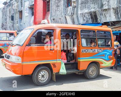 Ambon, Indonesia - February 2018: Angkot, Public transport vehicles in ...