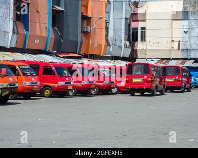 Ambon, Indonesia - February 2018: Angkot, Public transport vehicles in ...