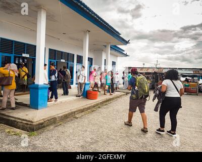 Ambon, Indonesia - February 15, 2018: A boat floating between the ...