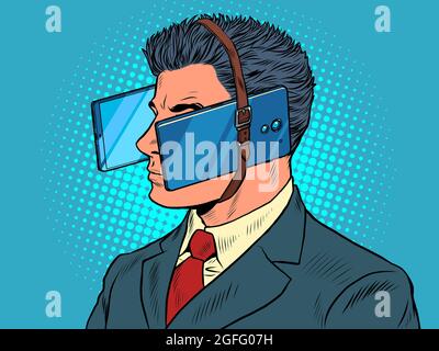 virtual reality A male businessman is passionate about smartphones ...