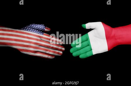Italy flags in their hands on a blurred urban background Stock Photo ...