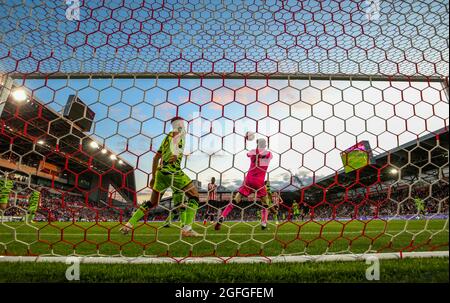 Lewis Thomas of Forest Green Rovers warms up ahead the Sky Bet League 2 ...