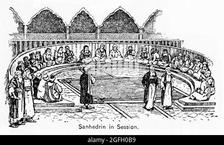 Engraving of the Sanhedrin meeting in council in Jerusalem Stock Photo ...