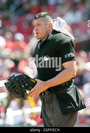 Home plate umpire Carlos Torres signals during the eighth inning of a ...