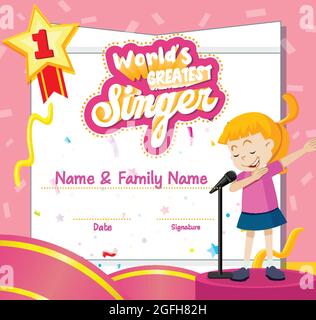 World greatest singer certificate template illustration Stock Vector ...