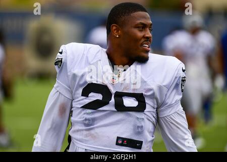 Las Vegas Raiders running back Dylan Laube (23) takes part during the ...