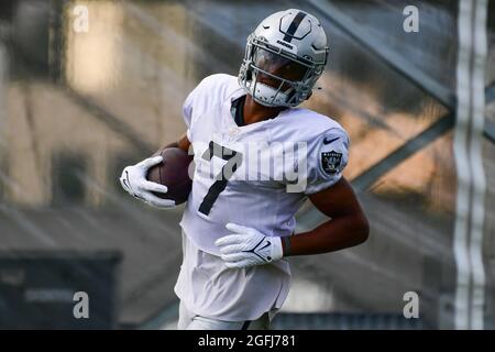 Las Vegas Raiders wide receiver Jalen Nailor (9) takes part during the ...