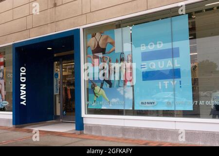 Window advertisements in an Old Navy store promoting Body Equality. In ...