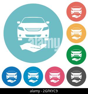 Car services solid flat white icons on round color backgrounds. 6 bonus ...