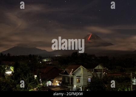 View of Mount Merapi from the village Cangkringan in its south Stock ...