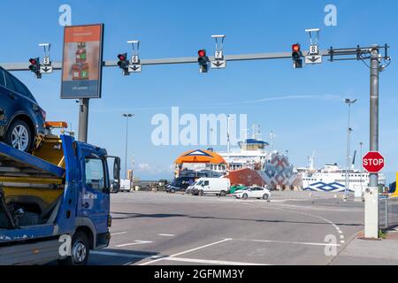 Virtsu, Estonia - 13 August, 2021: ferry unloading passengers and cars ...
