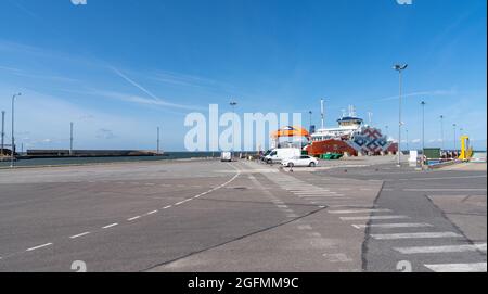 Virtsu, Estonia - 13 August, 2021: ferry unloading passengers and cars ...