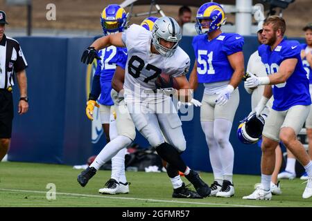 Las Vegas Raiders tight end Michael Mayer (87) participates during a ...