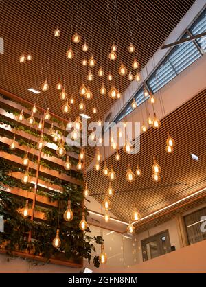 Modern lobby ceiling with led light and domus, symmetrical style ...