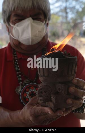 Non Exclusive: TEOTIHUACAN, MEXICO - AUGUST 26: A man he puts on ...