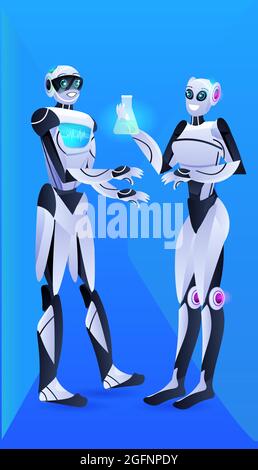 robot holding test tube with liquid robotic chemist making experiments ...