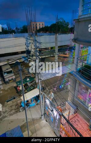 Howrah, West Bengal, India - 28th July 2019 : High rise illuminated building in blue hour, blue ...
