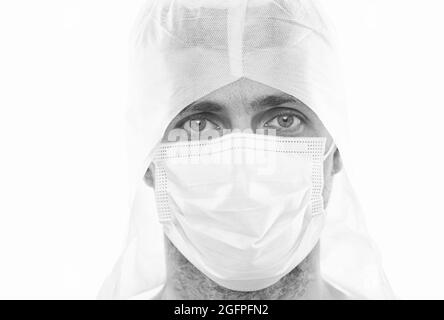 male doctor epidemiologist wearing respirator mask and safety ...