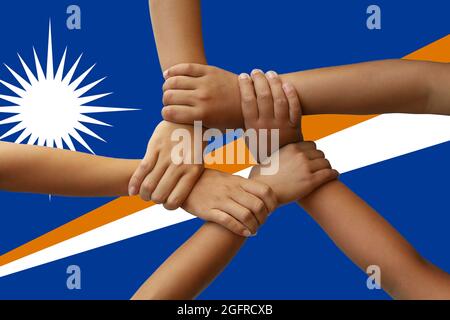 marshall islands flag, intergration of a multicultural group of young ...