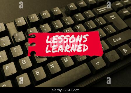 Handwriting text writing Lessons Learned. Conceptual photo learning gained from process of ...