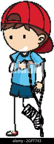 A boy wearing leg splint cartoon character illustration Stock Vector ...