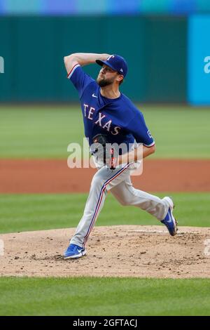 Texas Rangers pitcher Jordan Lyles (24) leaves the game during an MLB ...