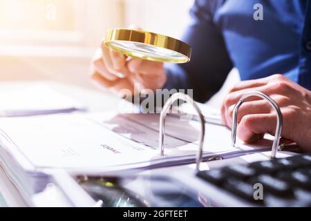 Businessman Investigation Finance Using Magnifying Glass. Fraud And ...