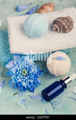 Blue bath bomb on towel background, close up view Stock Photo - Alamy