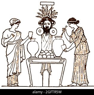 A 1914 illustration taken from an ancient Greek carving showing an ...