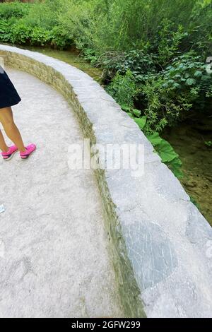 Summer landscapes along lake in traveling journey. Wooden vintage ...