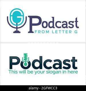 Podcast Radio Logo On Letter V Design Using Microphone Template. Dj ...