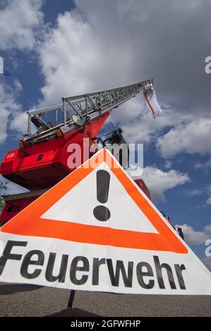 Fire brigade operation, turntable ladder with basket, PreZero Arena ...
