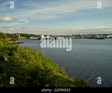 Stornoway harbour viewed from Lews Castle grounds on sunny summers day ...