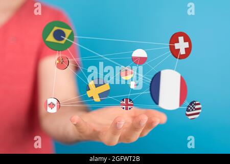 Flags of different countries connected to each other - the concept of ...