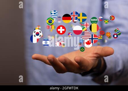 Flags of different countries connected to each other - the concept of ...