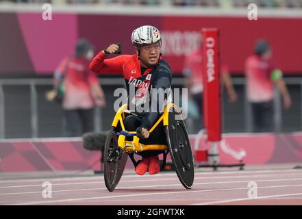 August 27, 2021: Tomoki Sato from Japan winning gold in 400m during athletics at the Tokyo ...