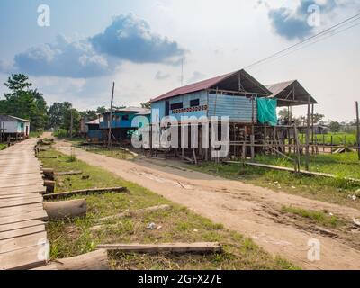 Bank of the Amazon river during the low water season. View from the ...